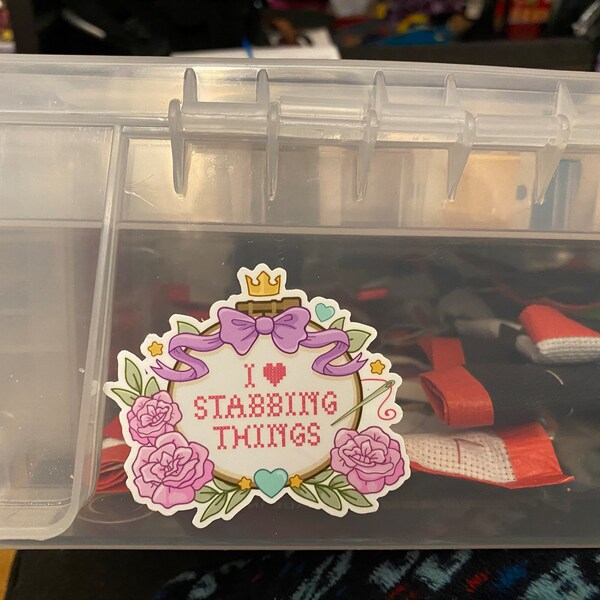 I Heart Stabbing Things - Cross Stitch Waterproof Vinyl Sticker - Etsy