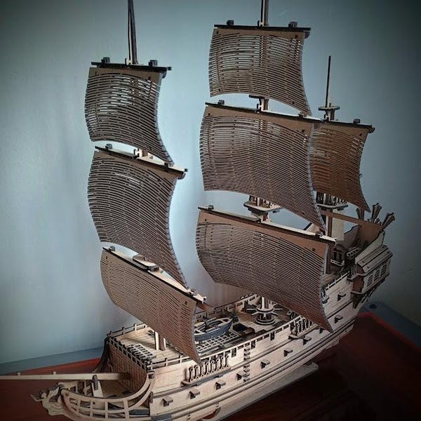 Laser Cut Sailing Ship Model | Pirate Galleon 3D Wooden Puzzle (SVG DXF ...
