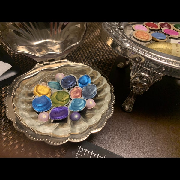 Magic Blue Clamshell Set - Handmade Metallic Watercolor Paint - Etsy