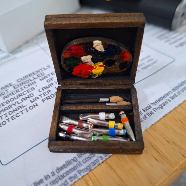 Hand Painted Miniature Art Set - 1:12 Scale Dollhouse Artist Tool Case ...