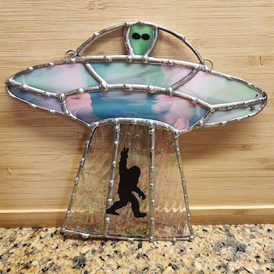 UFO Simple Stained Glass Pattern Pdf Digital File Stained Glass Flying ...