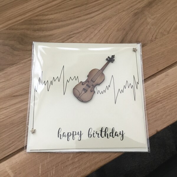Violin Birthday Card. Handmade Violin Card. Personalised. Wooden Violin ...