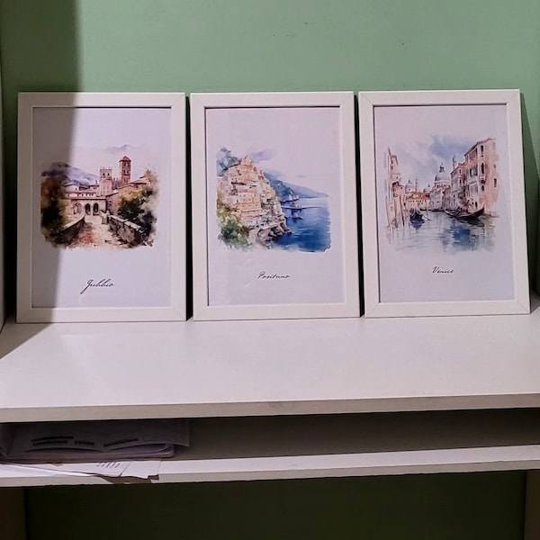 Italian Watercolor Set of 6 Digital Prints - Italy Landscapes, Positano ...