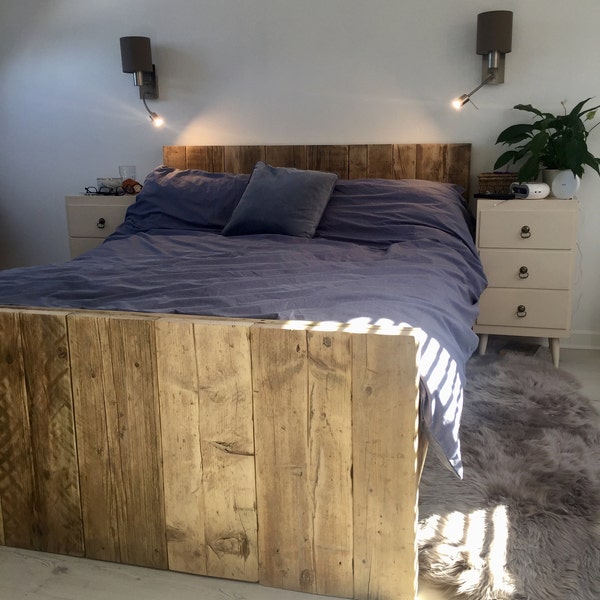 Handmade | Chunky | Rustic Bed | Farmhouse Style -high Footboard, SOLID ...