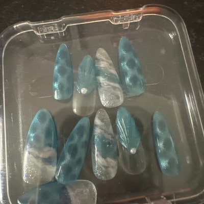 Ocean-inspired Press on Nails Ocean Nailss and Starfish Design on Fake ...