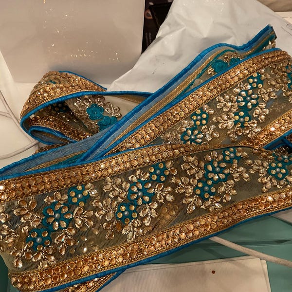 Navy Blue Trim, Gold Embroidered Trim, Navy Blue N Gold Trim, Scalloped ...