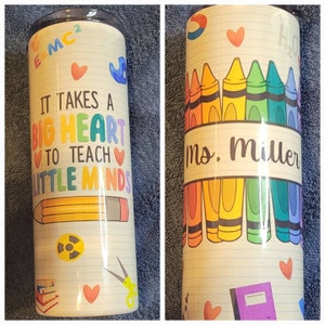 20 Oz Skinny Tumbler Rainbow Glitter Teacher Tumbler Big Heart to Teach ...