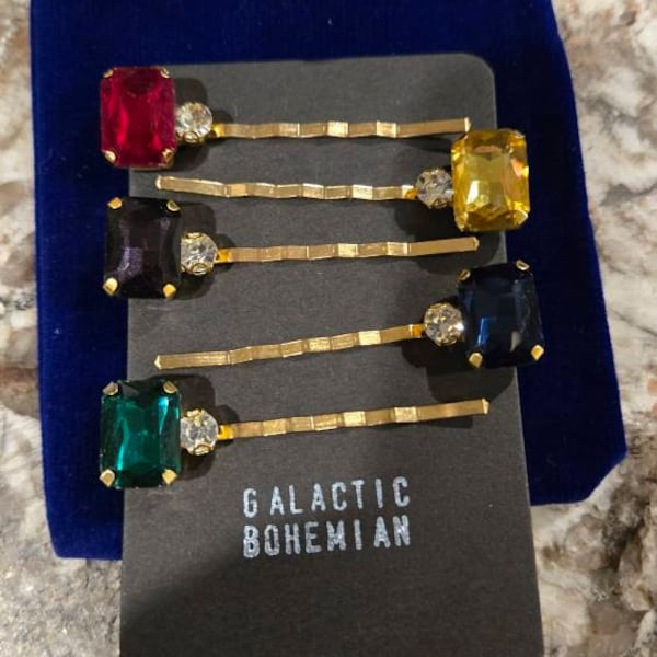 Rhinestone Jeweled Bobby Pins - Set of 6 - Vintage Style Hair Jewelry ...