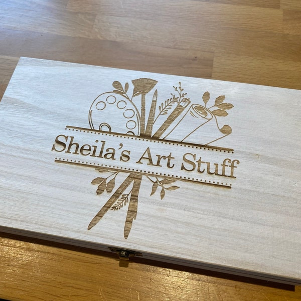 Personalised Engraved Wooden Art Box With Paintbrush and Palette - Etsy
