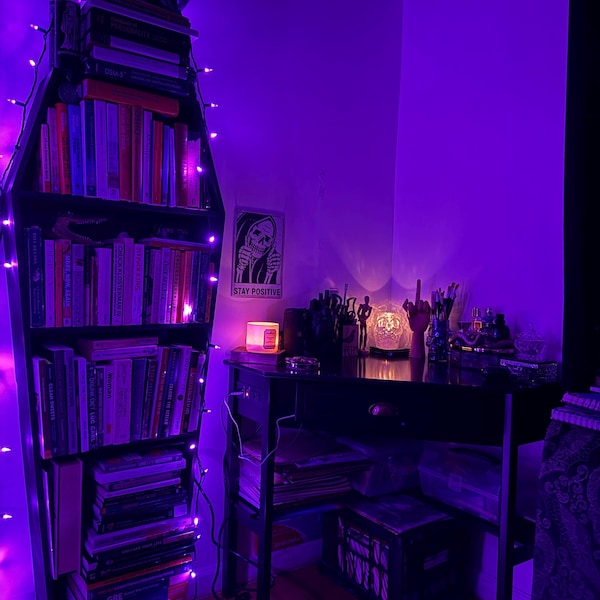 52 Inch Coffin Bookshelf, Goth, Spooky, Home Decor, Bookcase, Mystic ...