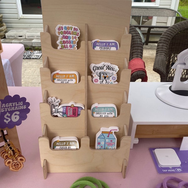 8 Pocket 4" Width Sticker Display Rack With U Cuts, Wooden Countertop ...