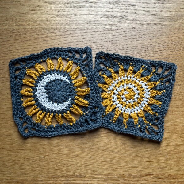 Sun and Moon Granny Square Crochet Pattern: Solar Eclipse Flower (PDF ...