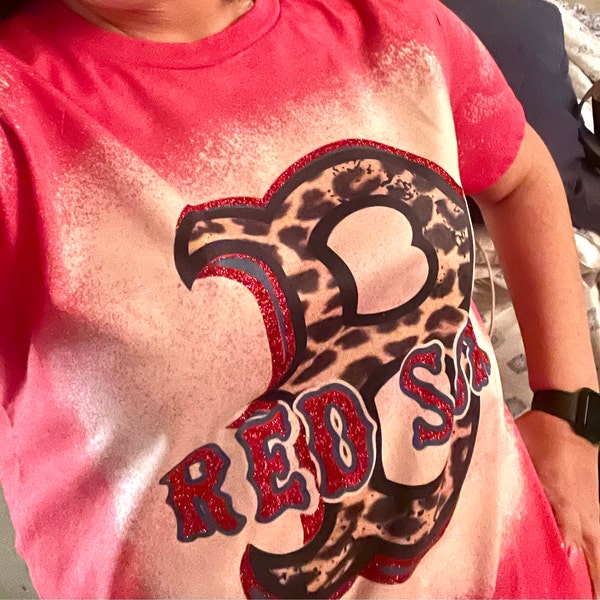 SPORTS BLEACHED TSHIRT / Baseball Leopard Tee/ Leopard Bleached T-shirt ...