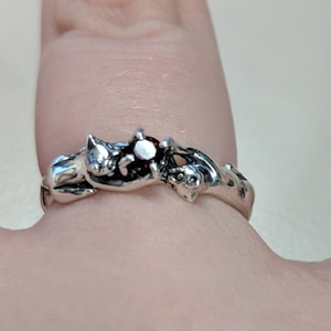 Two Cats Ring With Faceted Amethyst or Stone of Your Choice Size 3 to 8 ...
