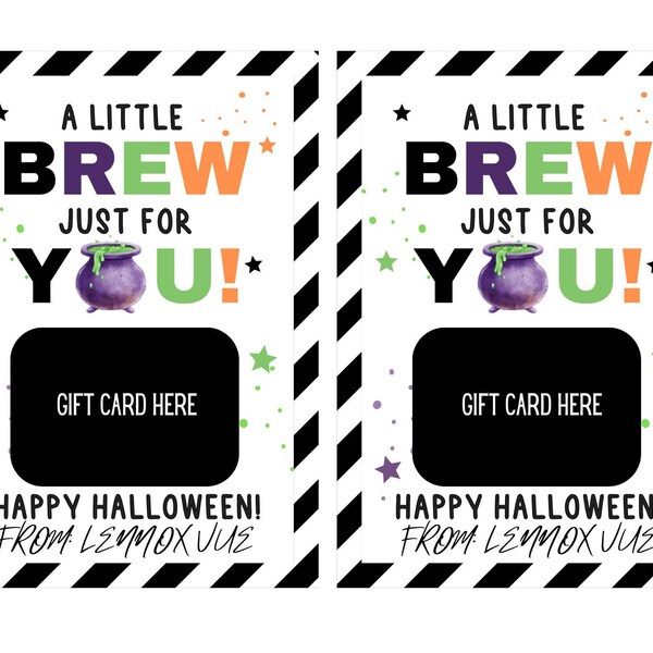 Halloween Gift Card Printable, Just A Little Brew, 5x7 Gift Card Holder ...