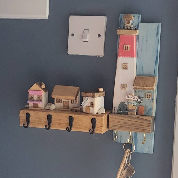 Wooden Key Holder, Colourful Key Rack, Key Storage Wall Hanger, Rustic ...