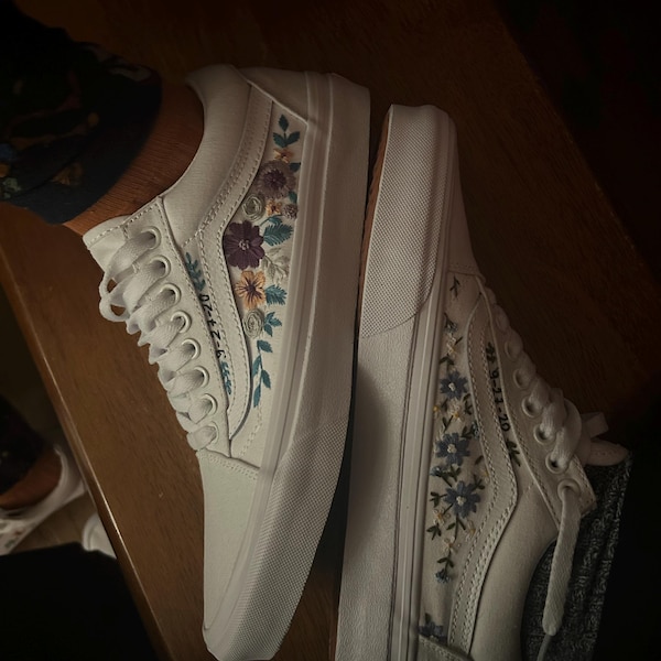 Custom Vans Shoes/custom Sneakers/embroidered Vans Blue Chrysanthemum ...