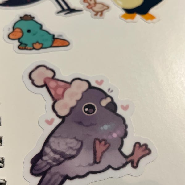 Party Pigeon Sticker Set of 2 / Cute Animal Sticker, Waterproof Laptop ...