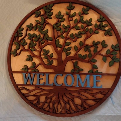 Round Tree With Leaves Split Monogram Name Sign Letter Digital Download ...