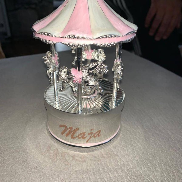 Personalised Silver Musical Carousel, Music Box, Musical Carousel ...