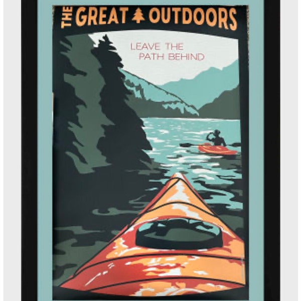 Kayak Retro Lake Outdoor Travel Poster Boating Art Print - Etsy