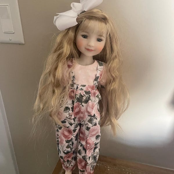 Ruby Red Fashion Friends Pink Floral Colorful Print Dress With Tatted Trim and Shoes Fitting 14. ...