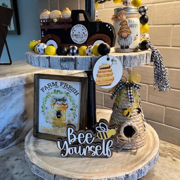 Summer Honey Bee Tiered Tray Bundle, Summer Tabletop Display, Honey Pot ...