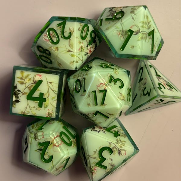 Elven Grove Dice Set - Handmade Layered Resin D&D Dice - Green Flower ...