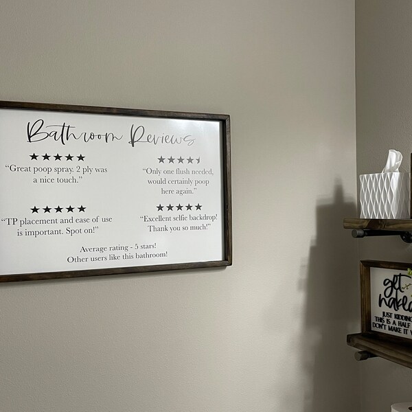 Bathroom Reviews Wooden Sign, Bathroom Decor, Rustic Farmhouse Wooden ...