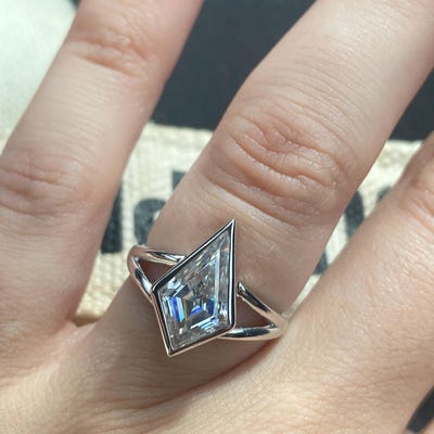 Art Deco Bezel Set Ring Hexagon Cut Moissanite Engagement Ring Yellow ...