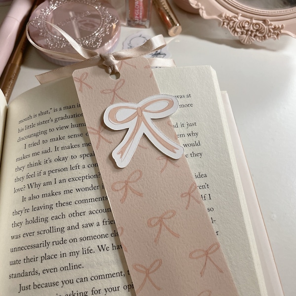 Coquette Bow Bookmark Pink Bookmark With Ribbon Pink Coquette Bookmark ...