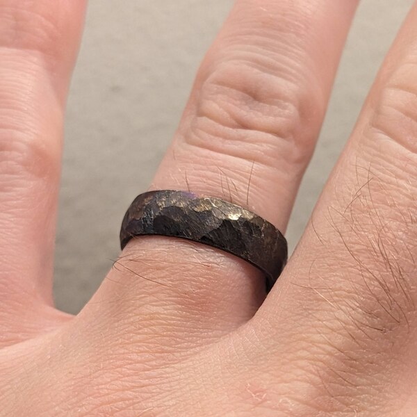 Oxidized Titanium Wedding Ring | Hand Forged | Hammered Ring | Rustic ...
