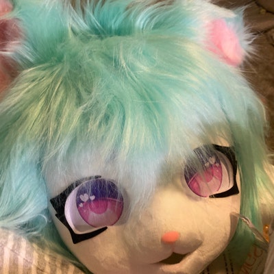 Blue Cat Mask King Cat Mask Furry Cosplay Mask Head With Blue Hair ...