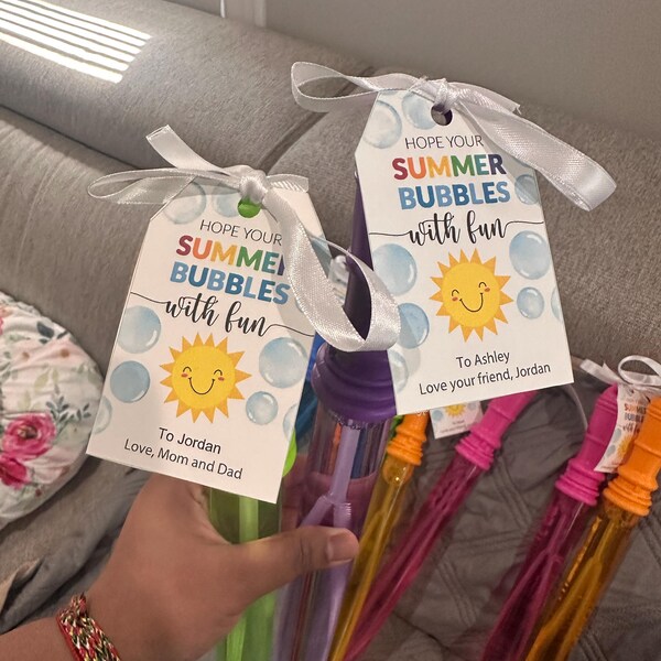 Summer Bubbles Editable Printable Gift Tags, Personalized End of School ...