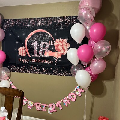 18th Birthday Banner Backdrop Decorations for Women Rose Gold Happy 18 ...