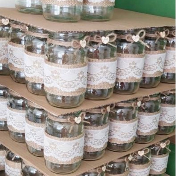 12 Wedding Jars, Decorated Jars, Hessian, Burlap,white Lace, Rustic ...
