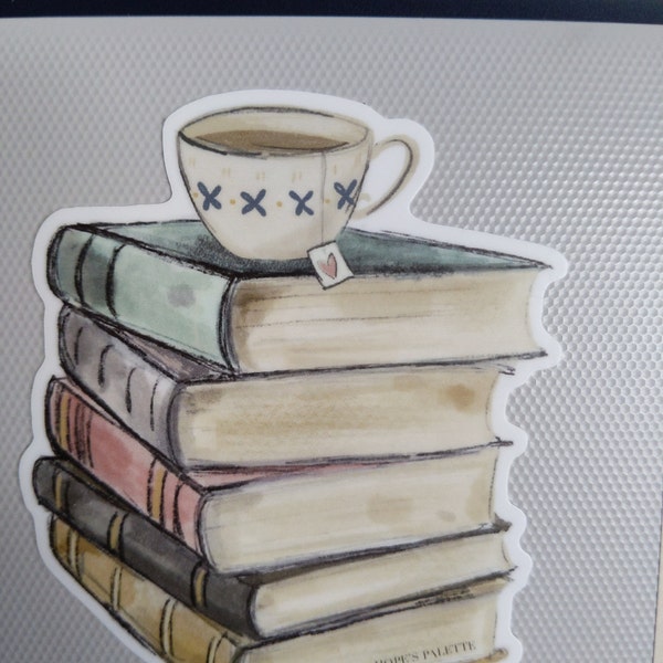 Book Stack With Tea Sticker, Vintage Book Sticker, Tea Sticker ...