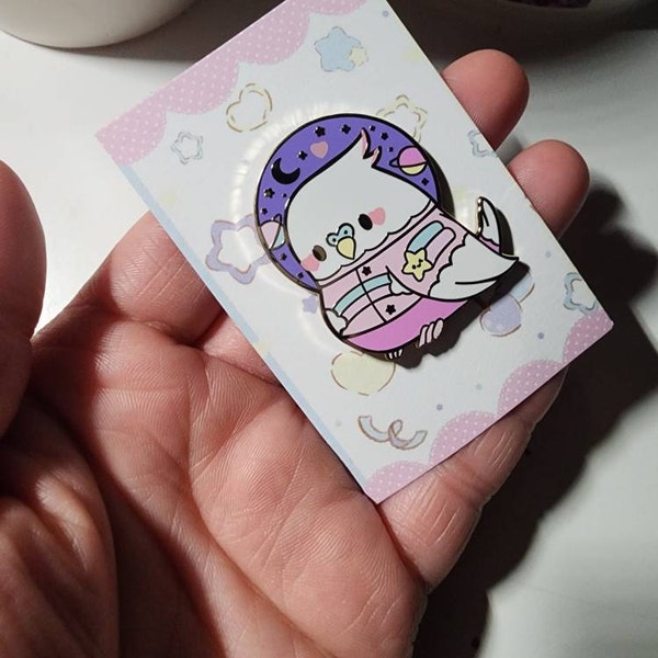 Astro Birb Kawaii Enamel Pin | Pastel Space Budgie Parakeet Enamel Pin ...