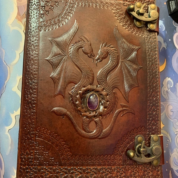 10x 7 Large Double Dragon Leather Journal 300 Pages 2x Brass C Clasp ...