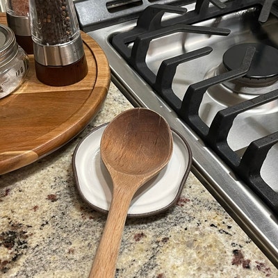 Rustic White Spoon Rest With Raw Edges Ceramic Spoon Rests Stoneware ...