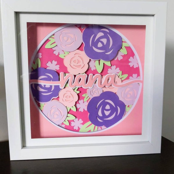 3D SVG Nana Mother's Day Rose Flower Shadow Box Layered 3D SVG- Mandala ...