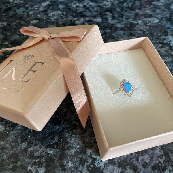 14k - 18k Blue, White Opal Ring / Gold Opal Ring / Opal Jewelry / Blue ...