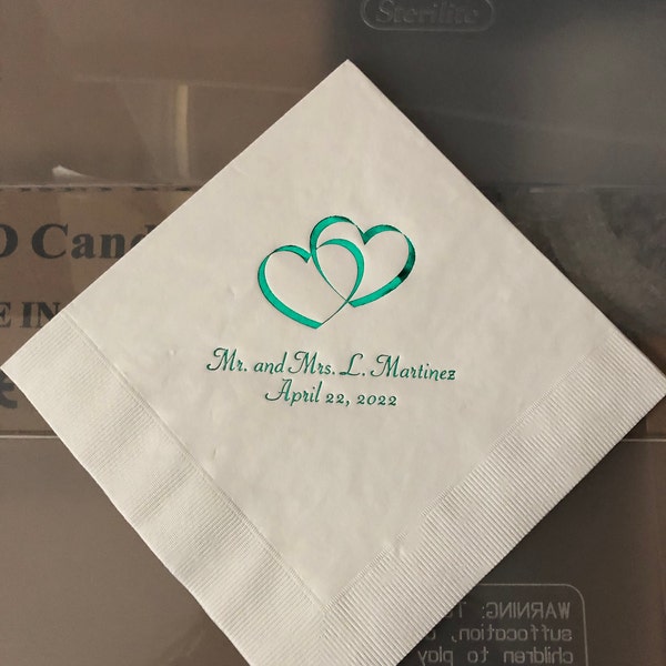 Modern Double Hearts Wedding Napkins Personalized Set of 100 Paper ...