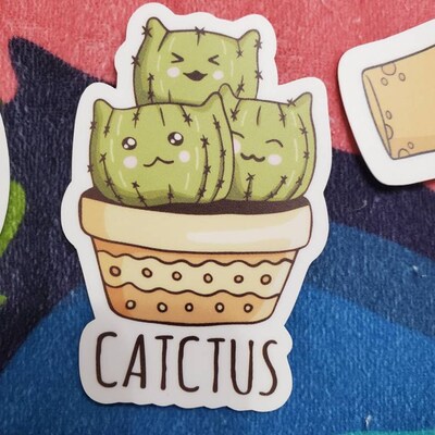 Funny Cactus Cat Sticker, Cactus Decal, Catctcus, Hand Drawn ...