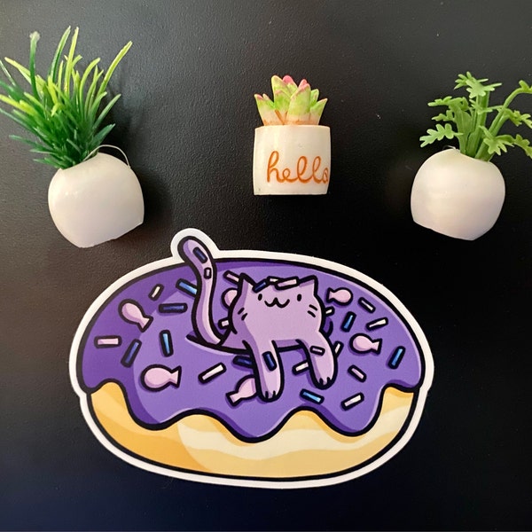 Donut Cat Sticker | Waterproof Vinyl Sticker | Kawaii Cat Sticker ...