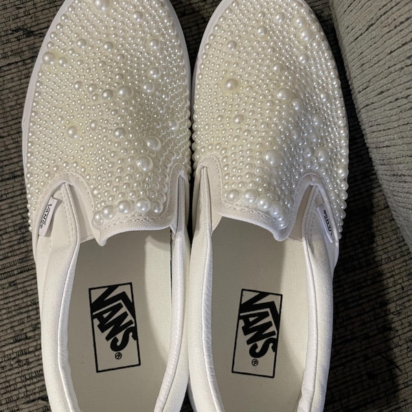 Pearl Embellished Vans - Custom Wedding Slip on Vans - Custom Wedding ...