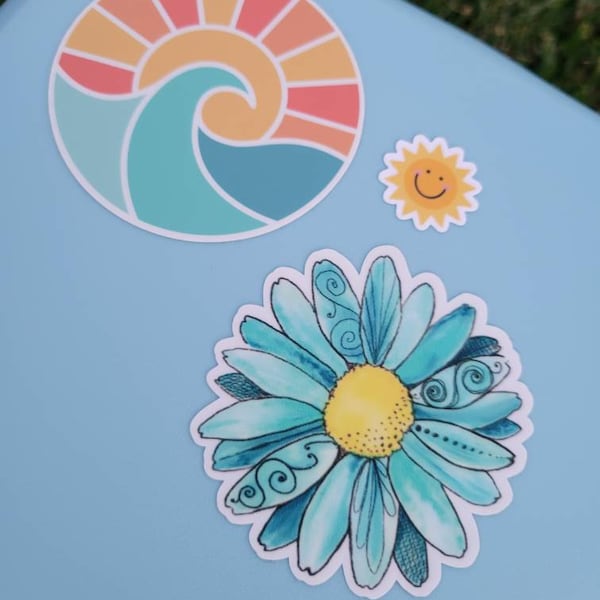 Teal Daisy Sticker, Vinyl Watercolor Daisy, Flower Decal - Etsy