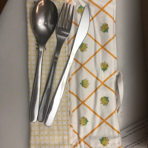 5-slot Utensil Wrap With Napkin, Cotton Utensil Carrier, Silverware ...