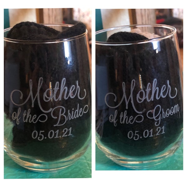 Mother of the Bride Stemless Wine Glass, Mother of the Groom Wine Glass ...