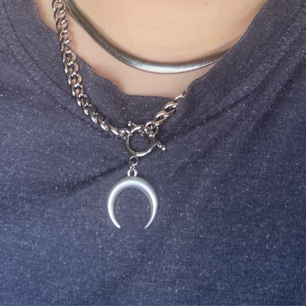 Moon Chain Necklace, Layered Necklace, Statement Necklace, Chunky Gold ...